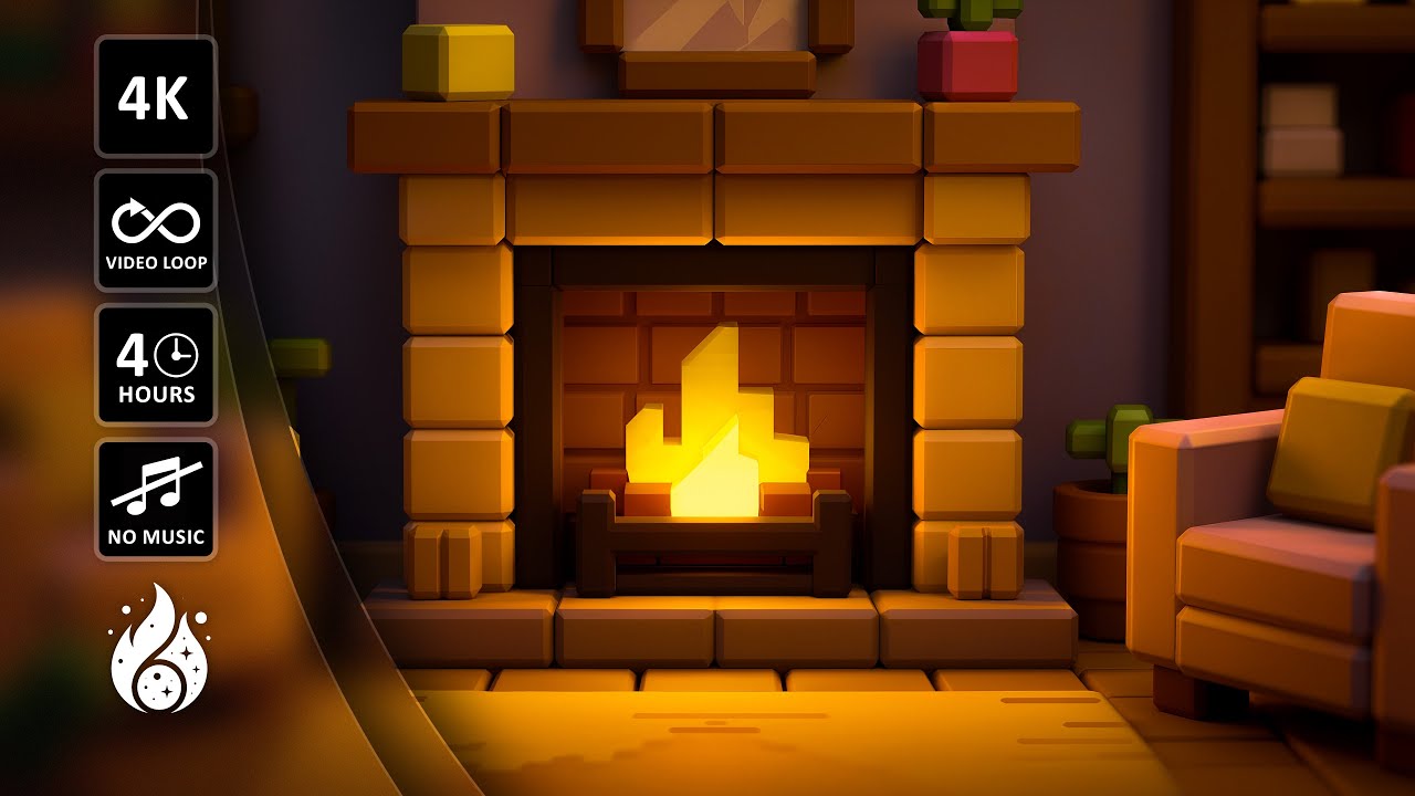 Cubic Fireplace 🔥 Voxel Flames Inspired by Minecraft & Roblox | 4H Cozy ...