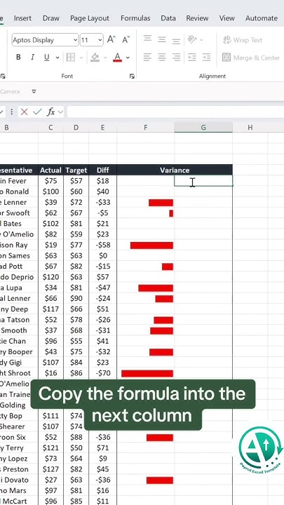 How to use the REPT function to create variance bar charts.#payrollexceltemplate #exceltricks ...