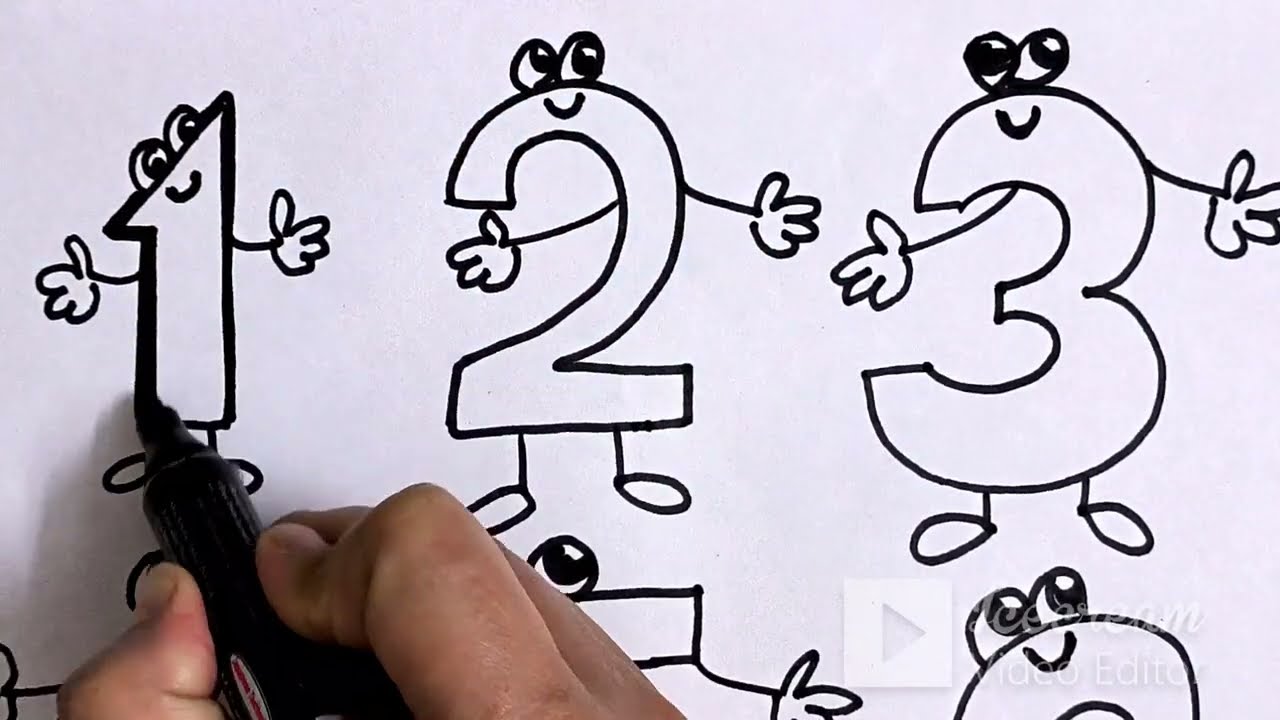 Numbers 123456, Character Drawing, Coloring, Painting For Kids ...