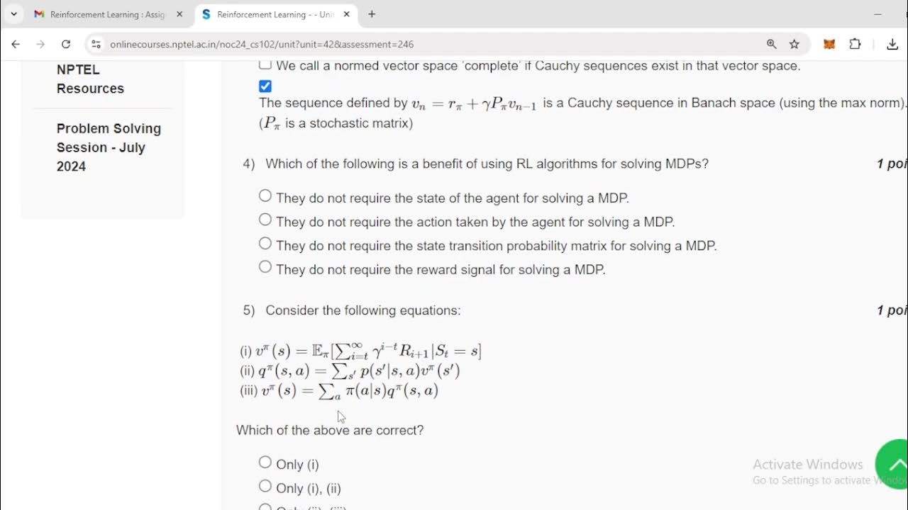 Reinforcement Learning |week 4 Nptel Assignment solutions 2024 - YouTube