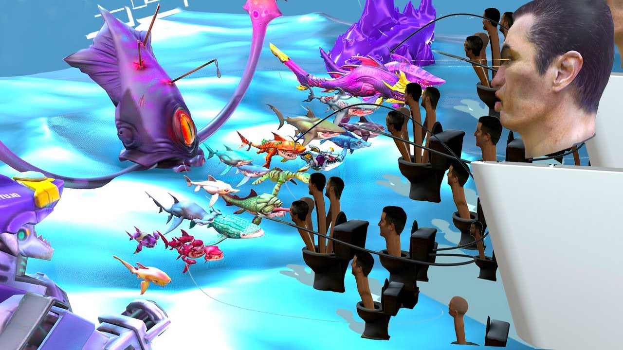 Super Brawl: Skibidi Toilet vs Hungry Sharks - YouTube