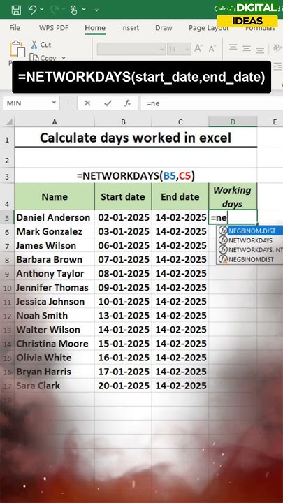 How to Automatically Calculate Working Days in Excel | Calculate ...