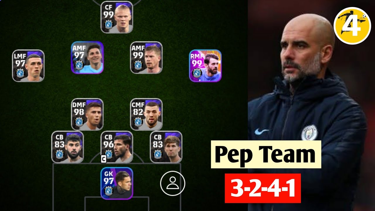 Pep Guardiola 3-2-4-1 possession tactic || efootball 2024 - YouTube