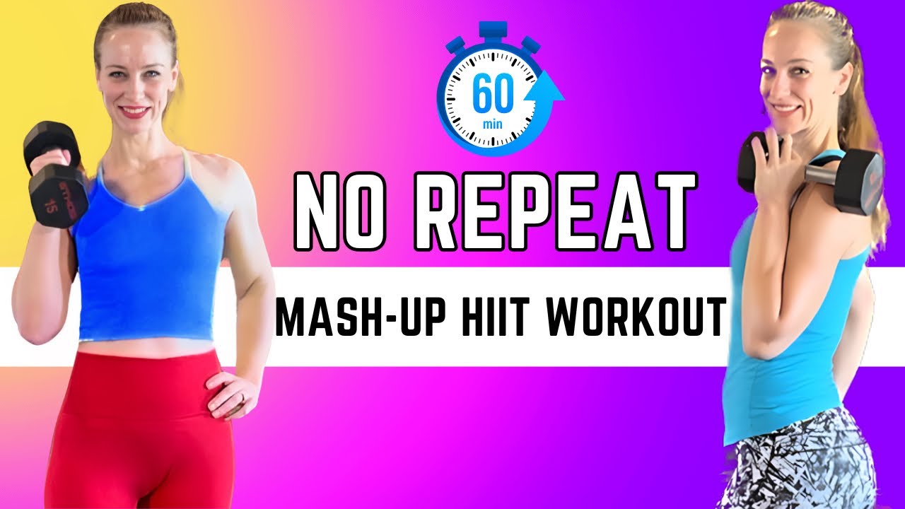 60 MIN NO REPEAT MASH-UP HIIT WORKOUT // FULL BODY w/ WEIGHTS - YouTube