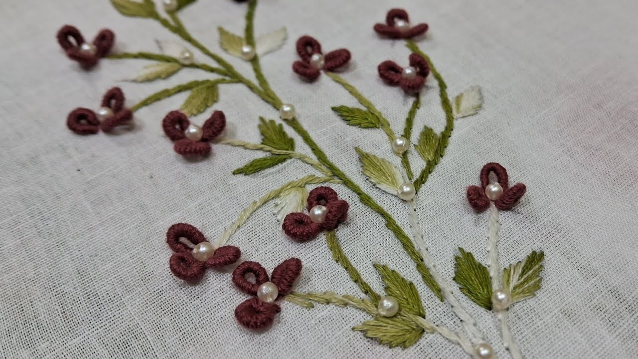 Pearl work hand embroidery design | Embroidery design for beginners ...