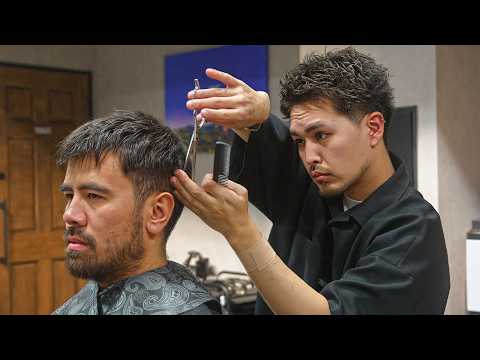 💈(ASMR) Verwandlungshaarschnitt nur mit Schere durch einen traditionellen japanischen Friseur