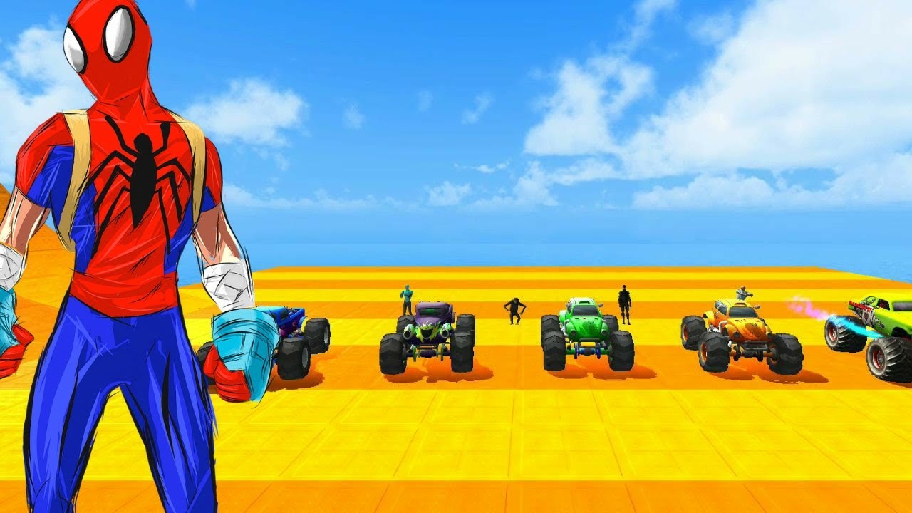 SPIDERMAN Mobil Monster lintas challenge ! Superhero Spider monkey ...