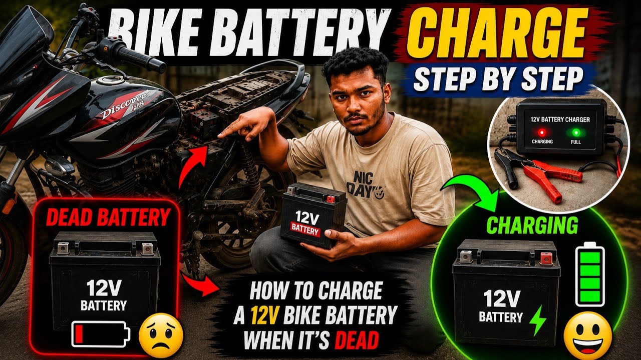 How To Charge 12 Volt Bike Battery. || Indian All Bike Battery Charging ...