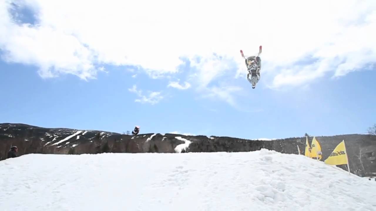 Snowmobiler and Snowboarder Backflip together in Maine - YouTube