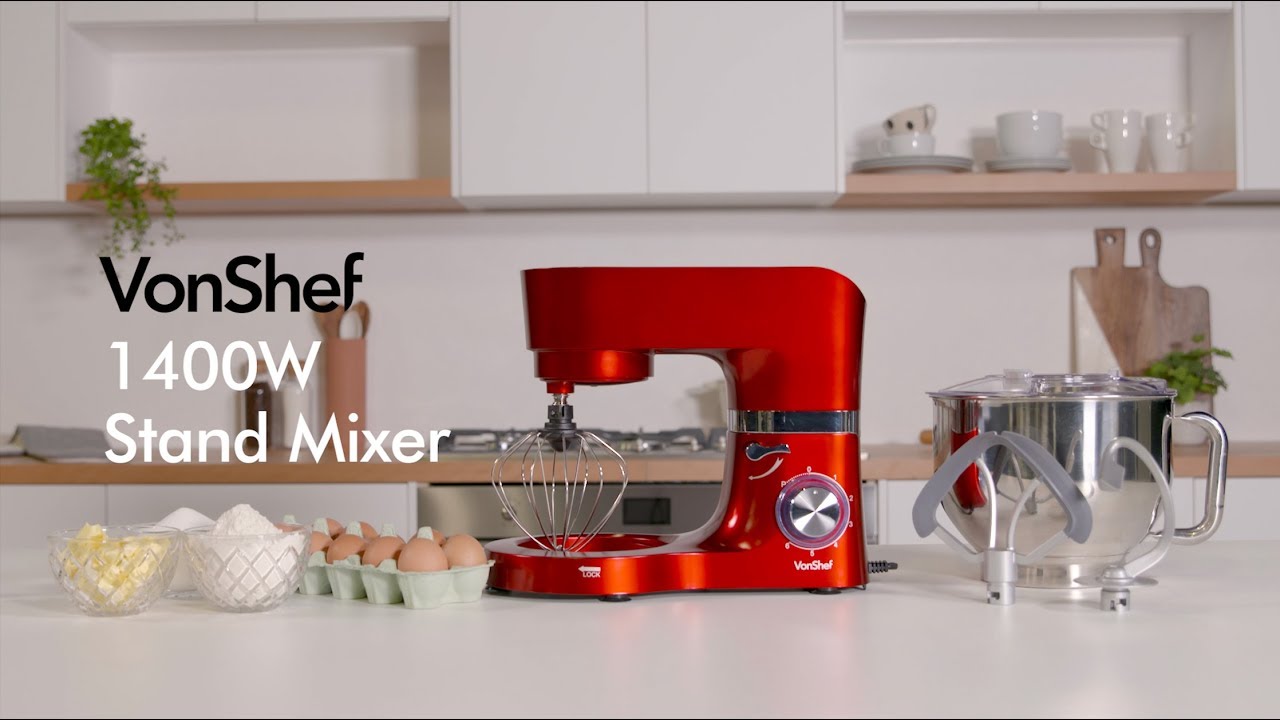 VonShef 1400W Red Stand Mixer - YouTube