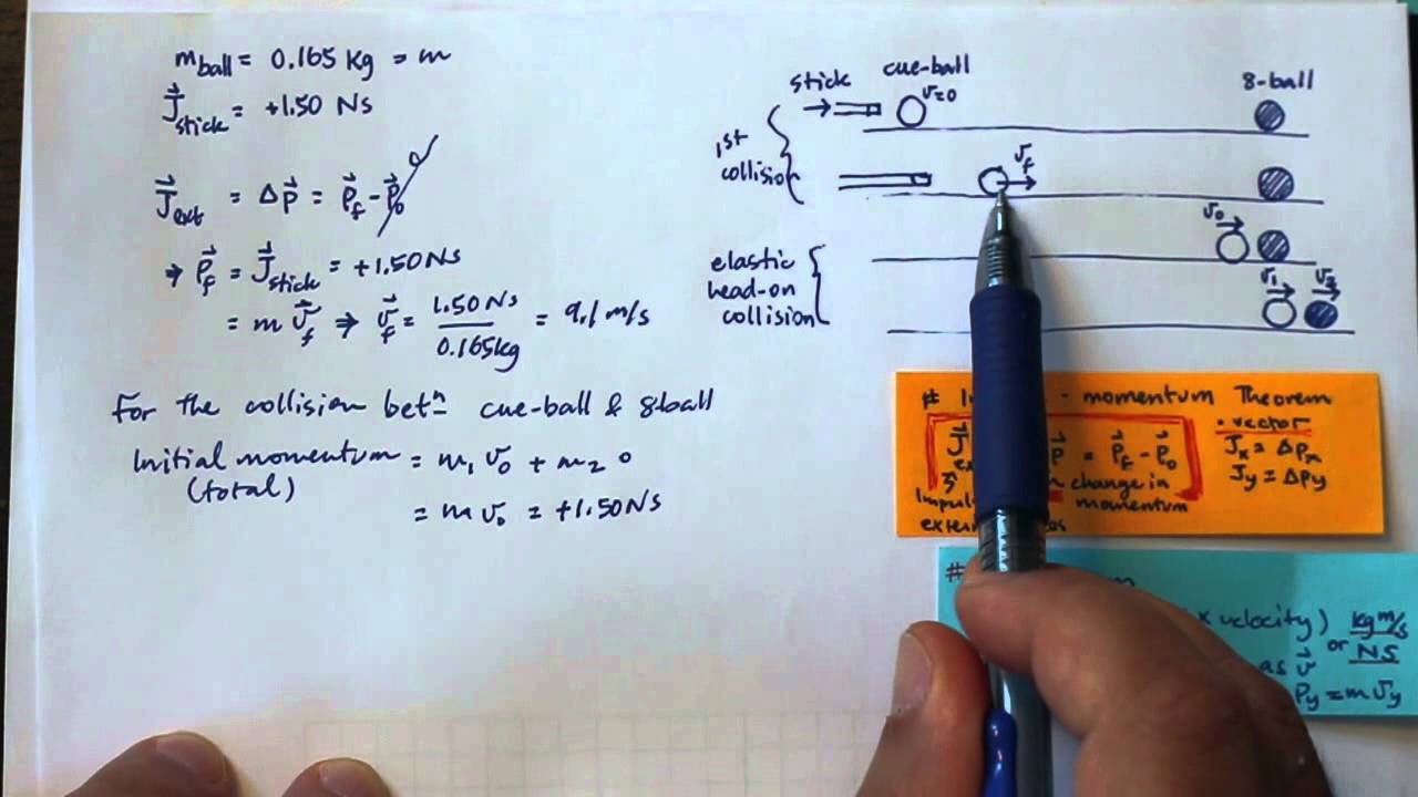 Pool balls in a head-on collision -- a physics problem about momentum and impulse - YouTube