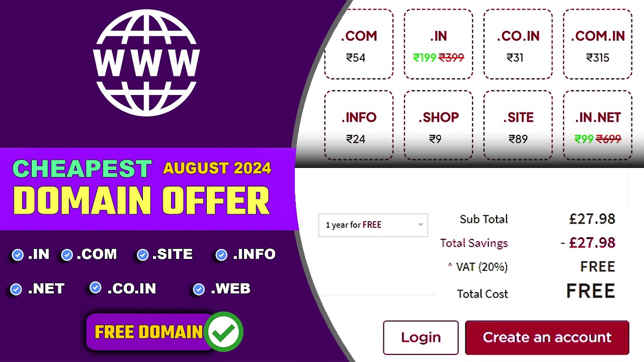 🌐Cheap Domain Name Offer | Cheapest Domain Offer August 2024 - YouTube