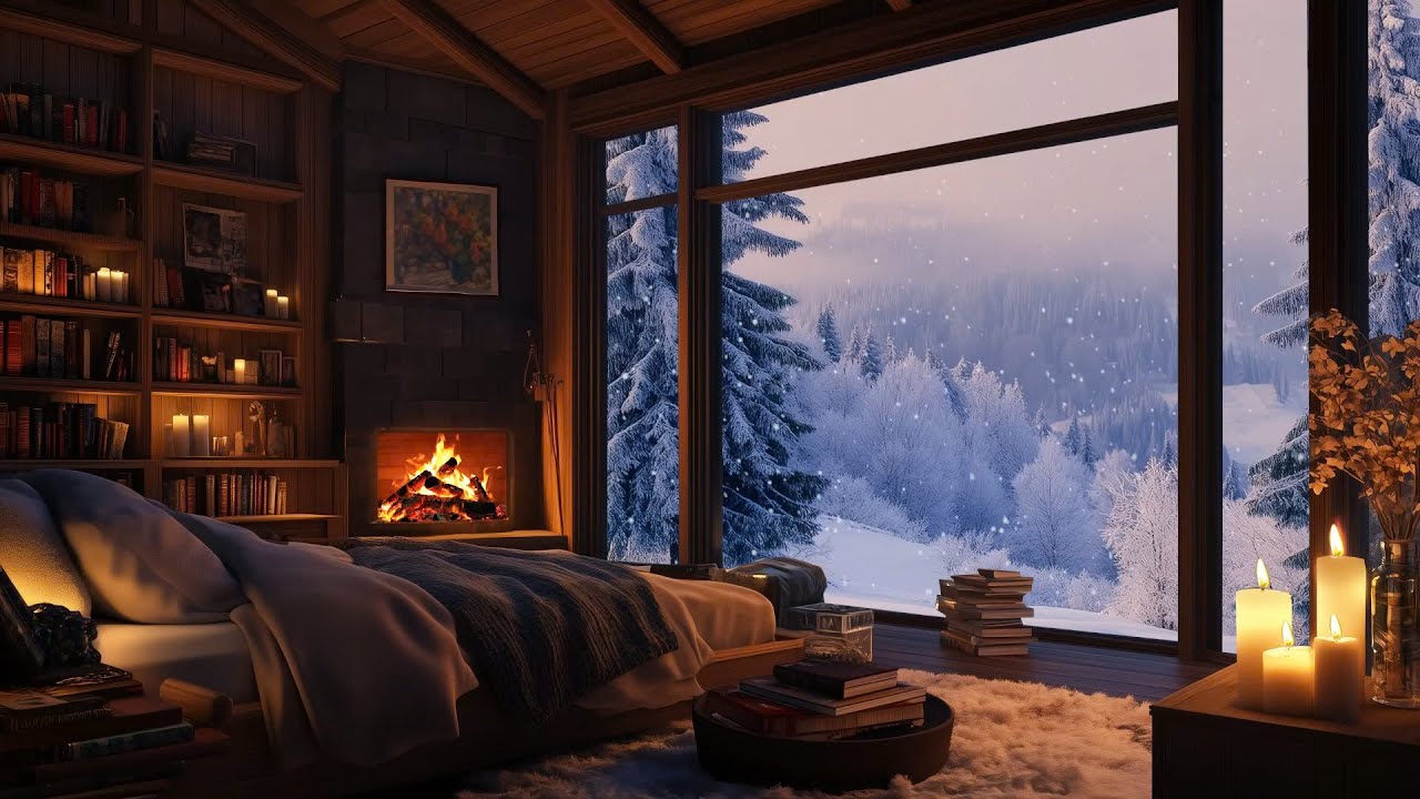Cozy Winter House - Cold Snowstorm, Fireplace and Howling Wind - YouTube