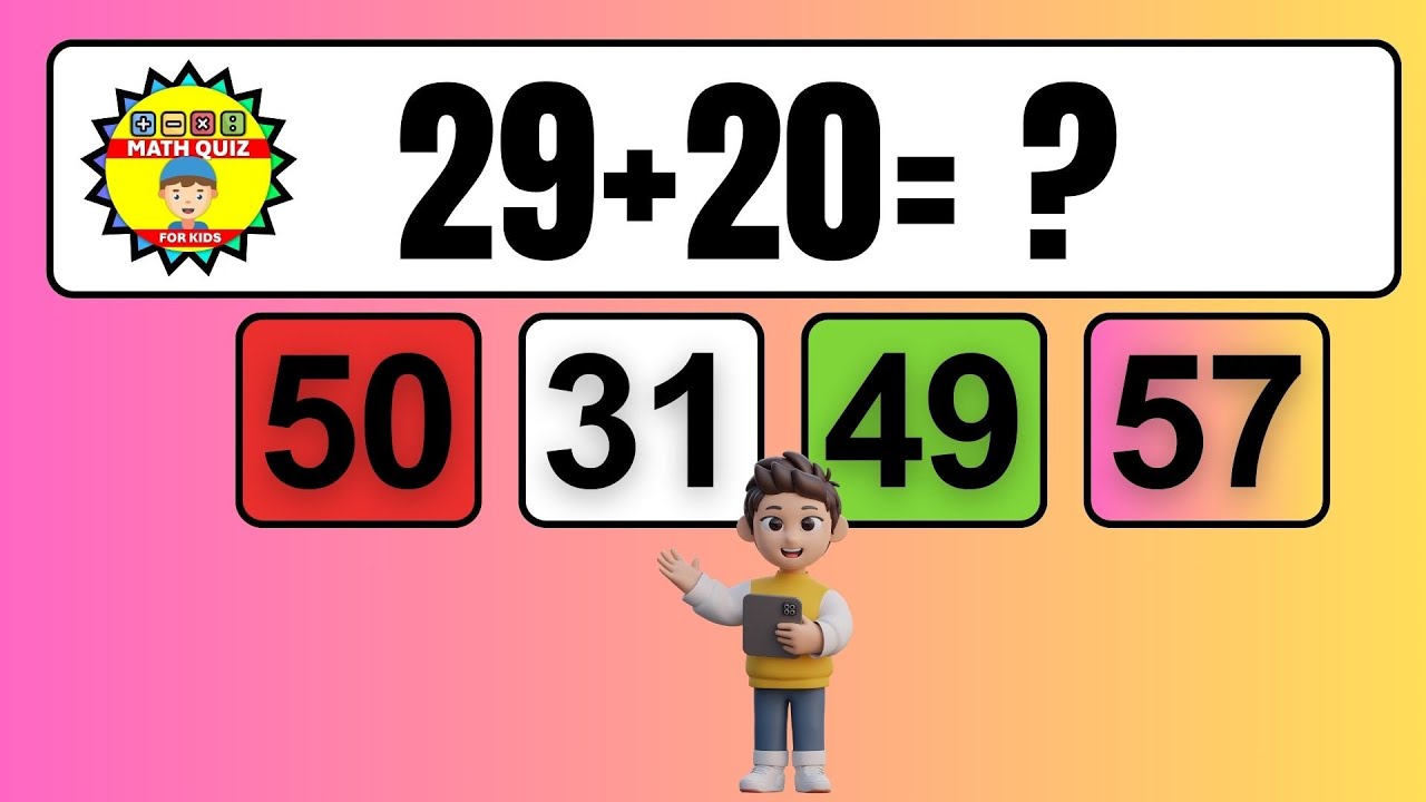 20 Math Quiz for Kids | Two Digit Addition Quiz - YouTube
