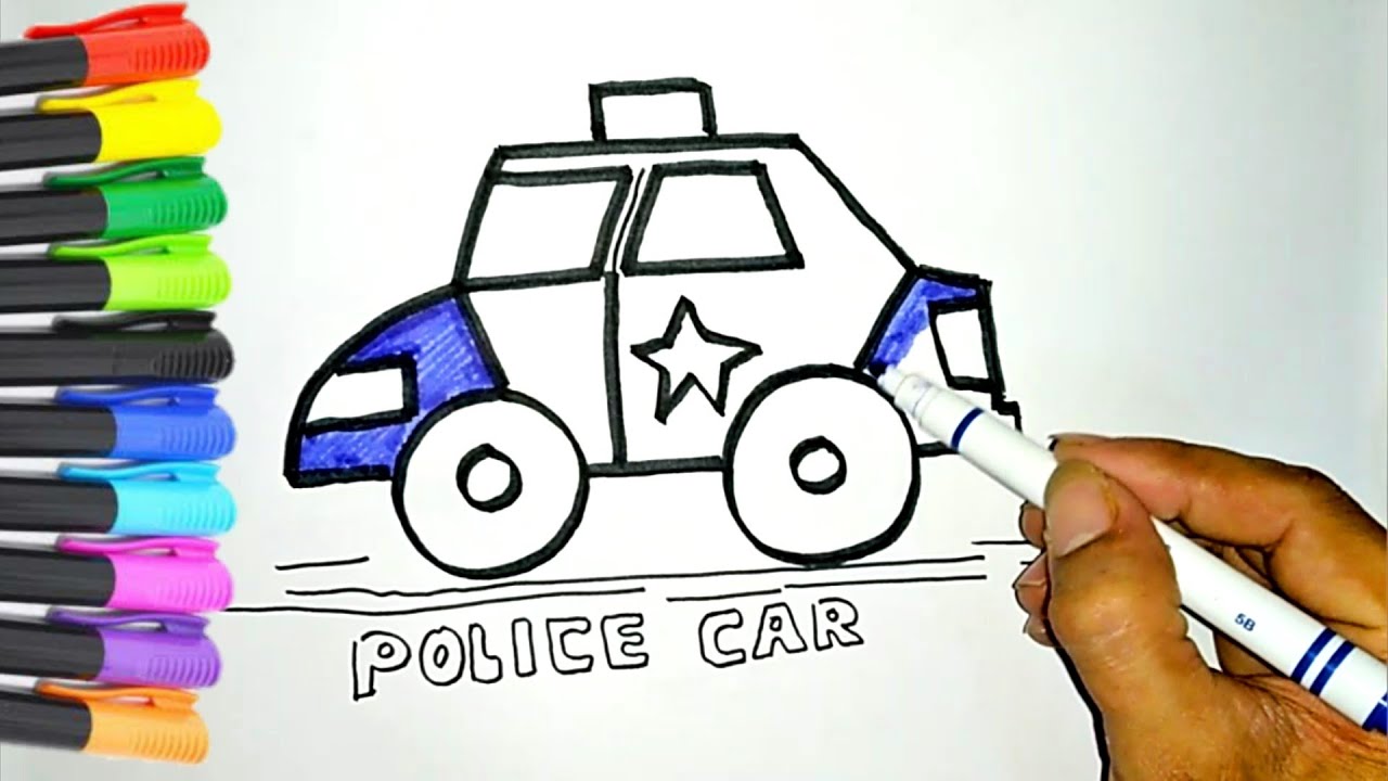 cara menggambar mobil polisi dengan mudah | how to draw police car ...