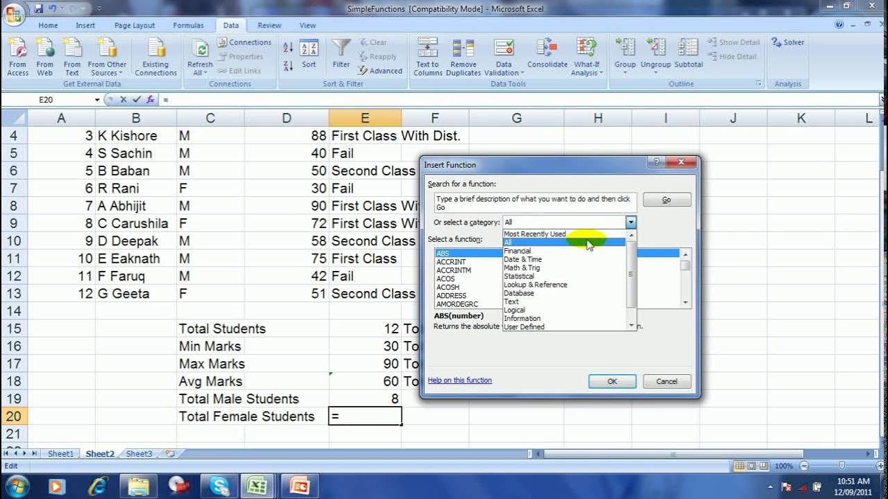 How to use Summary functions COUNT, COUNTIF, MAX, MIN, AVG in Excel - YouTube