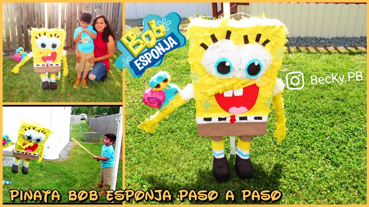 Cómo hacer una Piñata Bob Esponja paso a paso de Cartón Super fácil. # ...