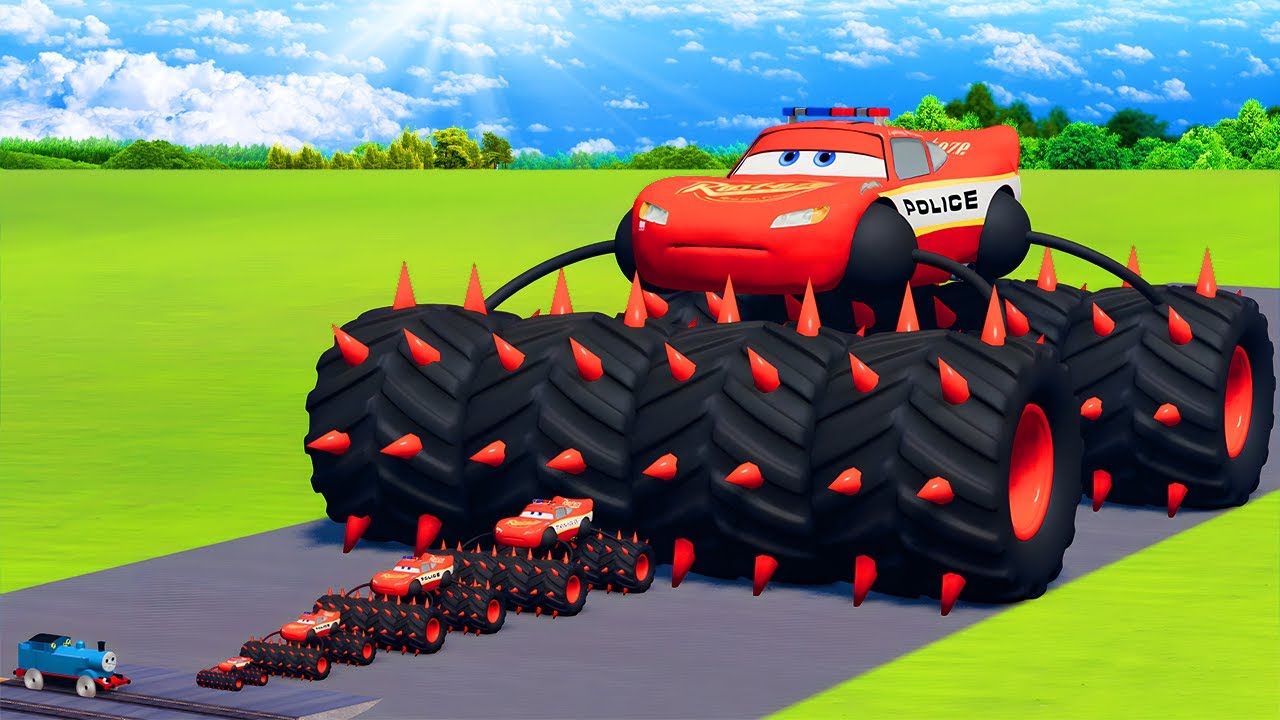 TRANSPORTING PIXAR CARS & FRUITS WITH COLORED & JOHN DEERE vs CLAAS vs ...