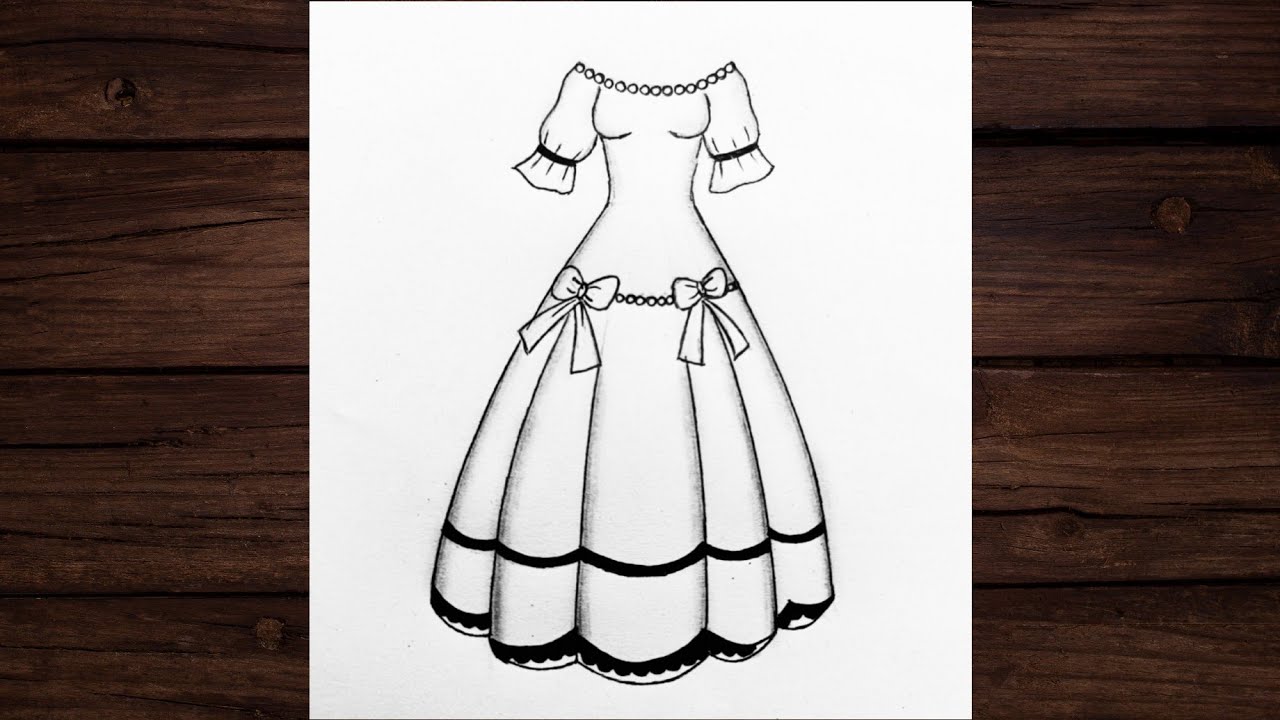 How to draw a princess dress step by step 💚 Easy dress drawing 💚 - YouTube