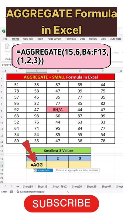 AGGREGATE + SMALL Formula in Excel#excel#excelformula#excelshorts#exceltutorial#shorts# ...