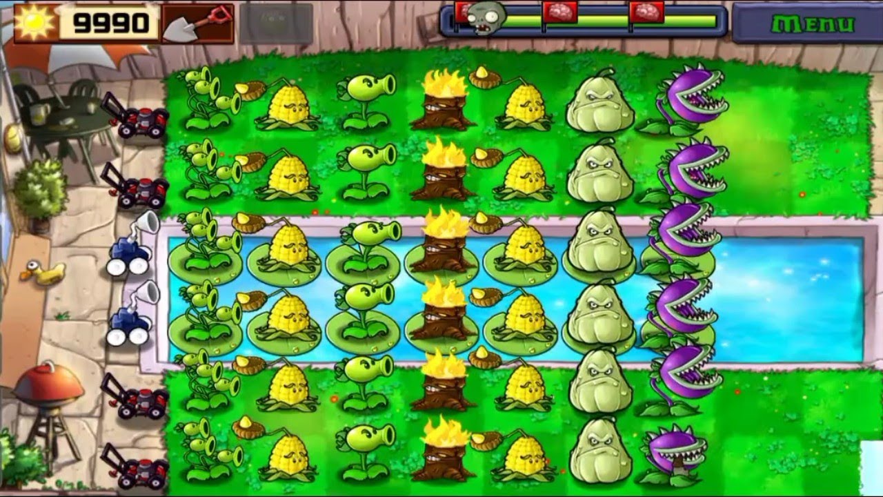 Plants vs Zombies | Three Pea + Kernel + Squash + Chomper + Torch ...