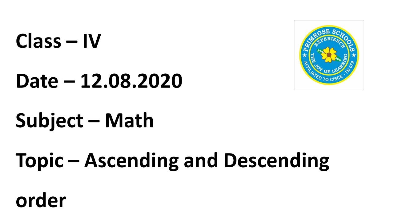Class IV - Math - Ascending and Descending order - 12.08.2020 - YouTube