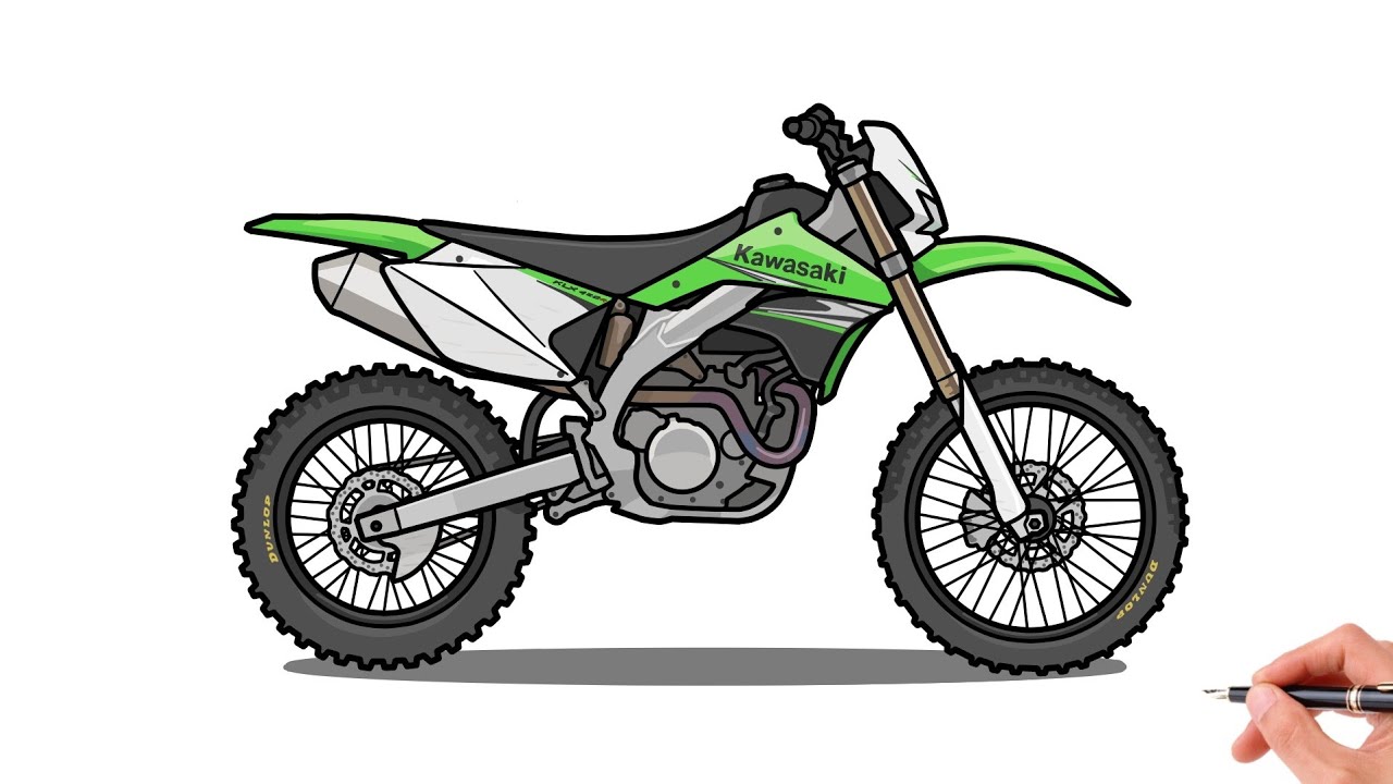 How to draw a KAWASAKI KLX450 motorcycle / drawing Kawasaki klx 450 r ...