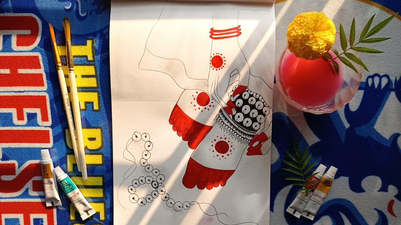 How to draw beautiful lag with alta and ghunroo/bengali girl leg with ...