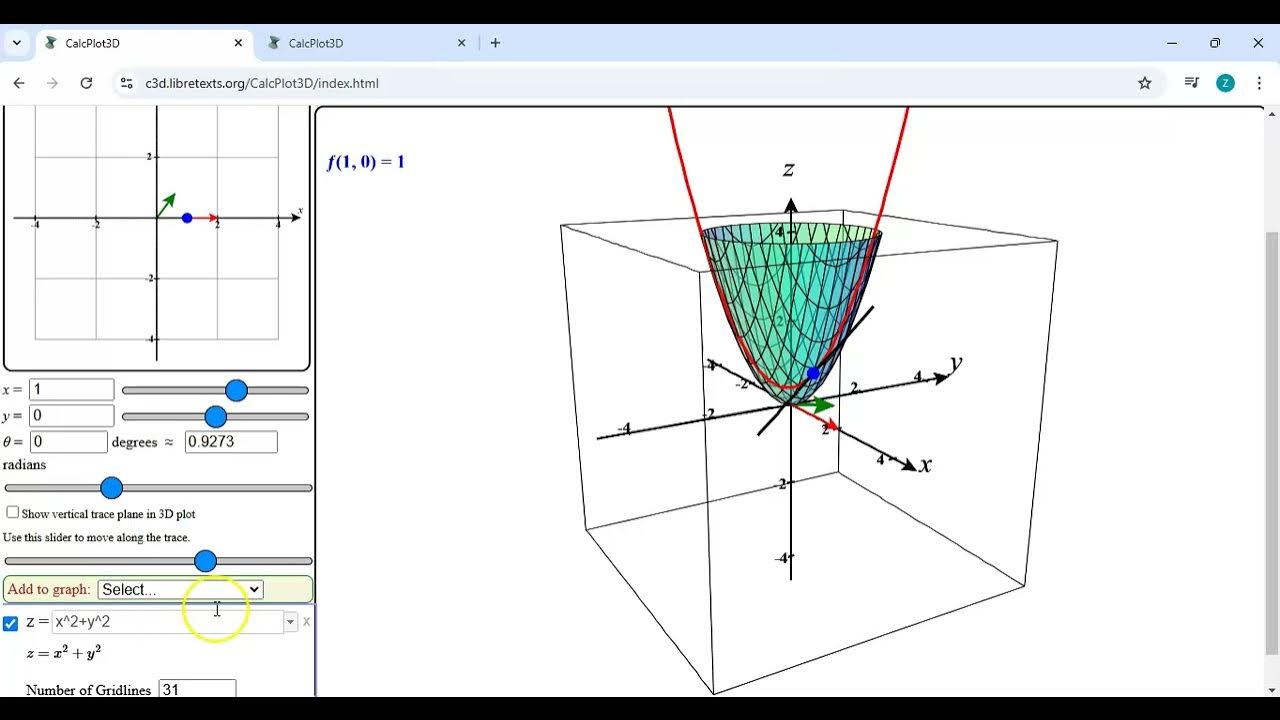 CalcPlot3D: Directional Derivatives - YouTube