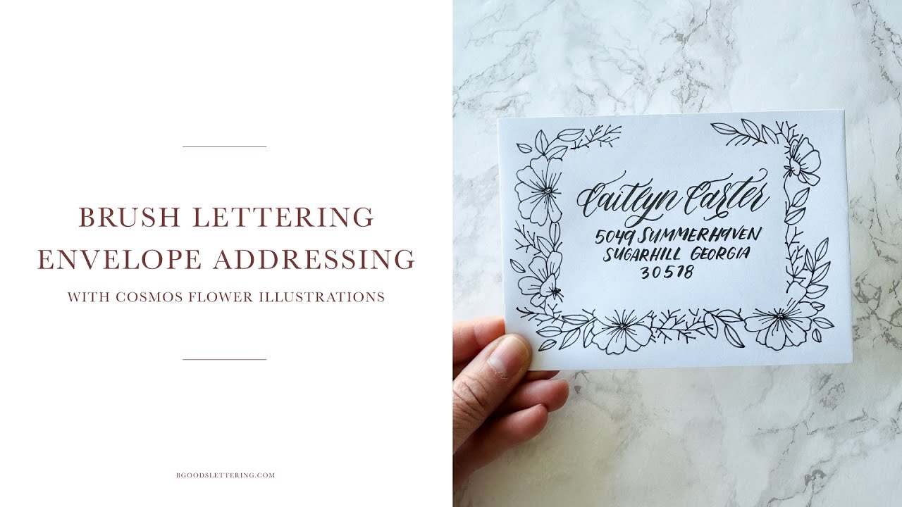 Brush Lettering Envelope Addressing with Cosmos Flower Illustrations ...