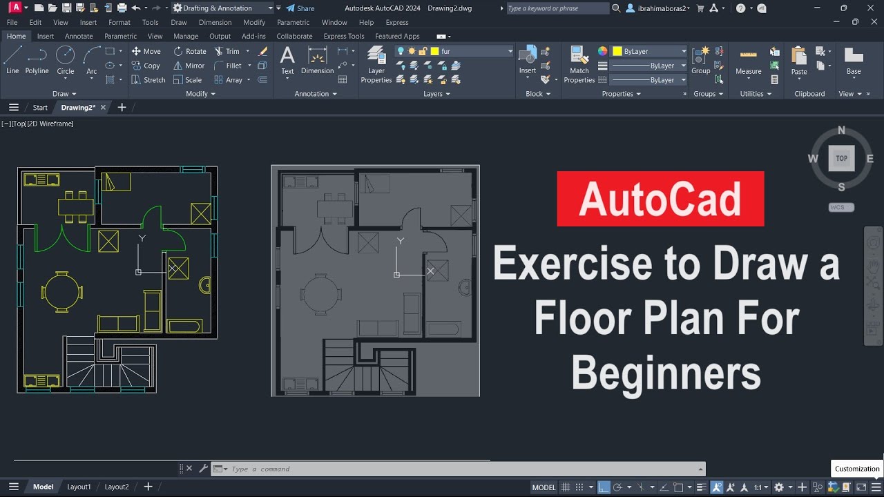 Exercise to Draw a Floor Plan FOR BEGINNERS IN AUTOCAD - YouTube