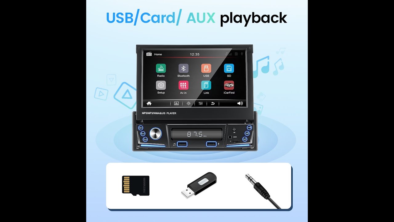 Single 1 DIN Car Stereo 7 inch Retractable Screen MP5 Player FM Radio ...