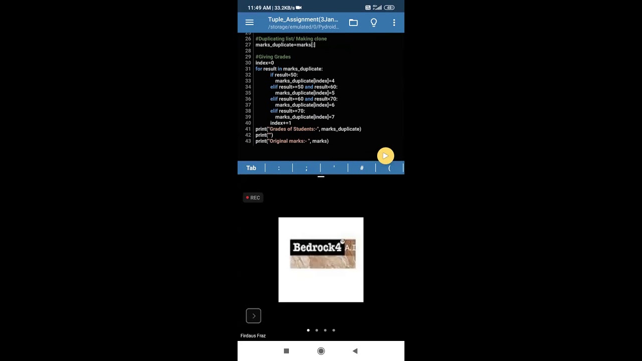 Momin Presenting List Tuples Python Code Using Pydroid Mobile App Youtube 5879