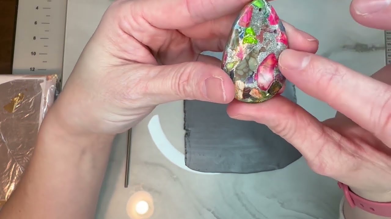 Learn to create a silver antique vintage style necklace using polymer clay, real gemstone ...