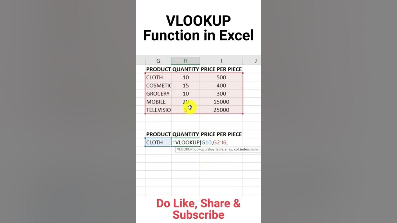 Vlookup In Excel Vlookup Formula In Excel Shorts Excel Exceltutorial