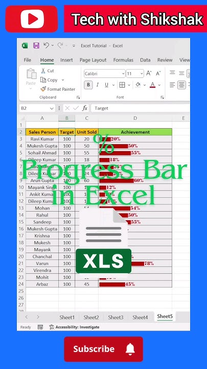 Progress Bar In Excel Excel Tricks Viral Excel Exceltutorial Tricks Exceltips Trending