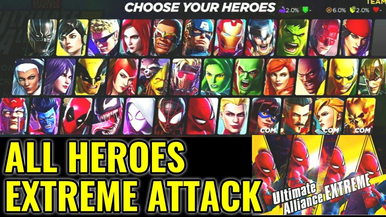 All Characters EXTREME ATTACK, Marvel Ultimate Alliance 3 (all super ...