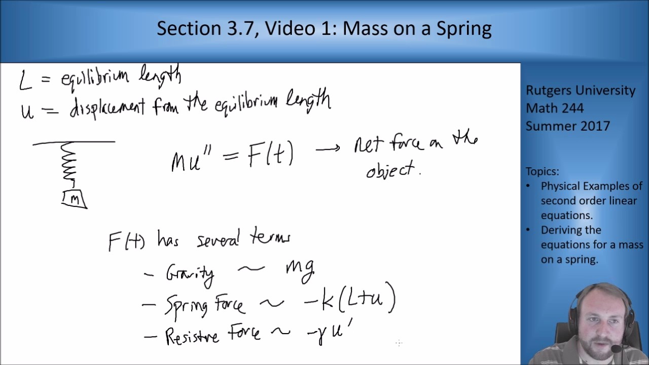 MATH 244: Section 3.7, Video 1: Mass on a Spring - YouTube