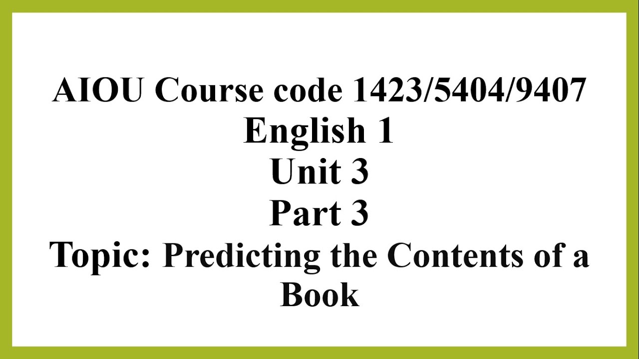 Predicting the content of a Book (1423/5404/9407 Unit 3 part 3) - YouTube