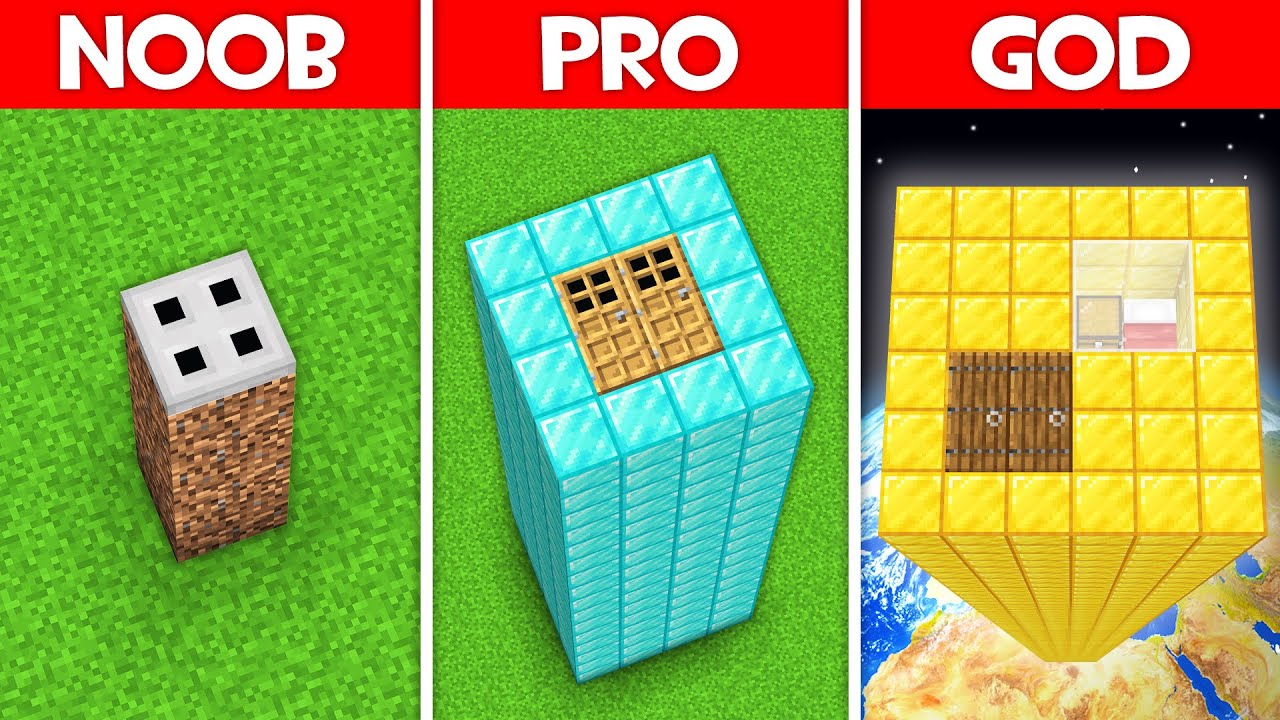 Minecraft Battle: TALLEST BLOCK HOUSE BUILD CHALLENGE - NOOB vs PRO vs ...