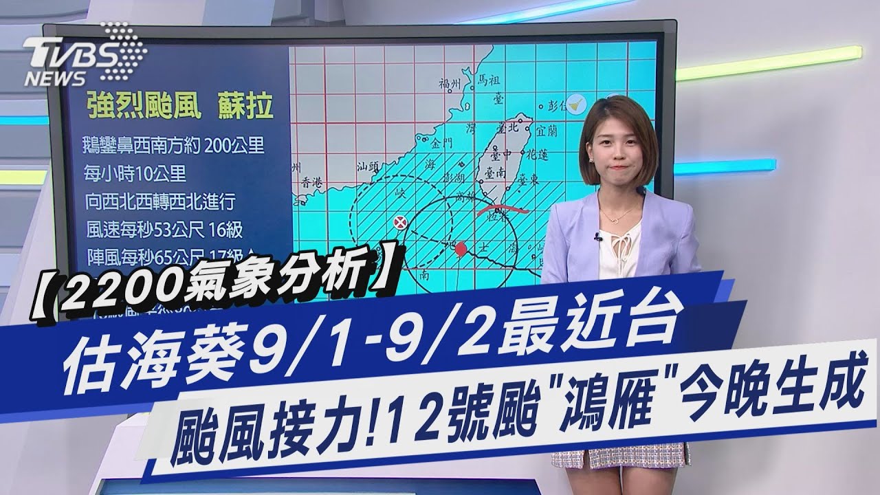 【2200氣象分析】估海葵9/1-9/2最近台 颱風接力!12號颱「鴻雁」今晚生成｜TVBS新聞 @TVBSNEWS01 - YouTube