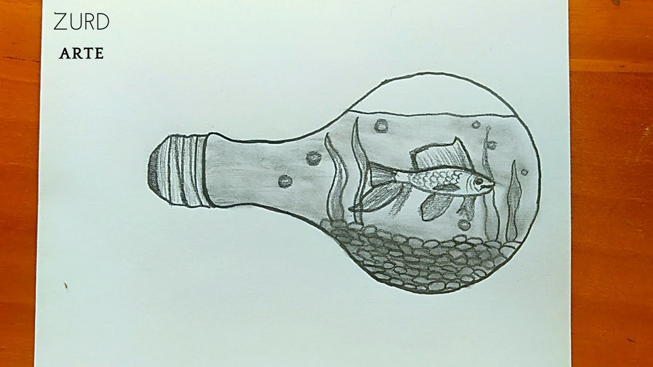 🎨Dibujar un paisaje de un pez en un foco con lápiz paso a paso |How to ...