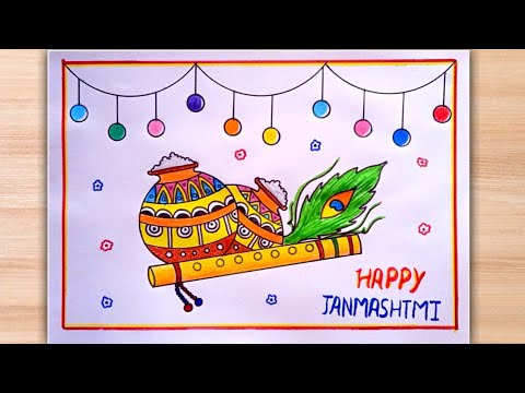 Janmashtami drawing//Krishna janmashtami Poster drawing//Janmashtami ...