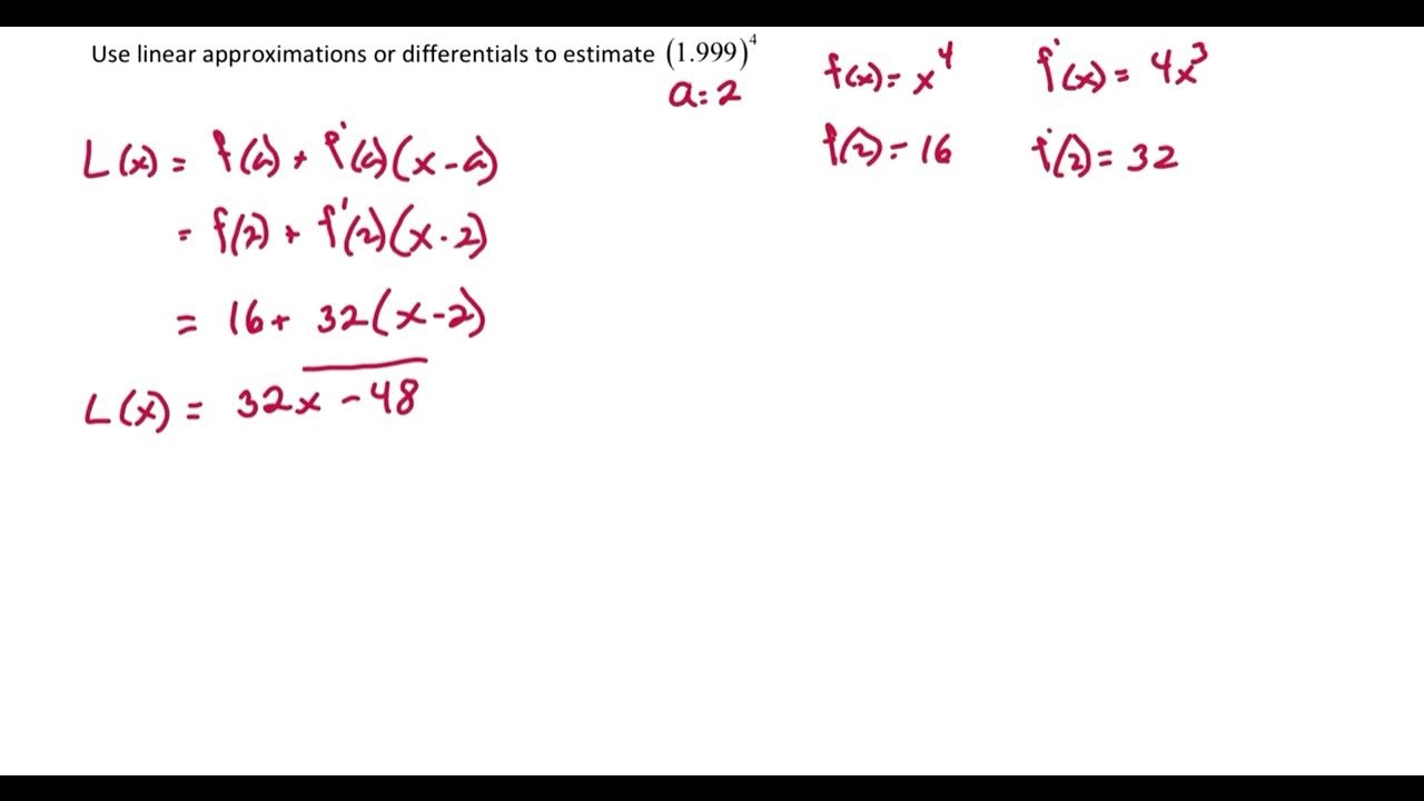 Use Linear Approximations to estimate (1.999)^4 - YouTube