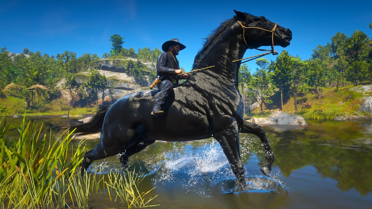 Arthur Morgan Tames American Standardbred Black Hitched Horse Near ...
