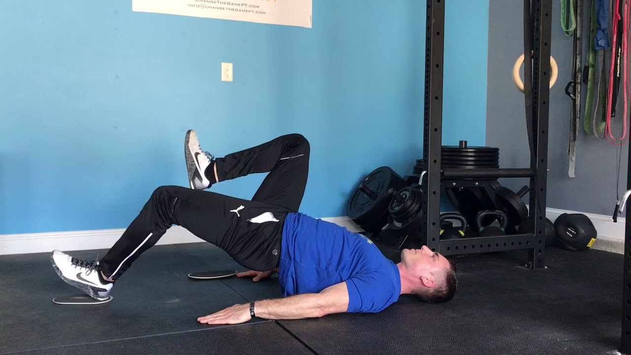 Single Leg Bridge Hamstring Slider - YouTube