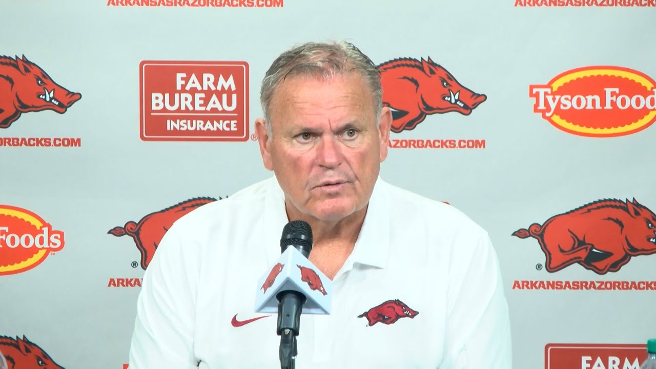 Arkansas head football coach Sam Pittman talks about 37-27 win over UAB ...
