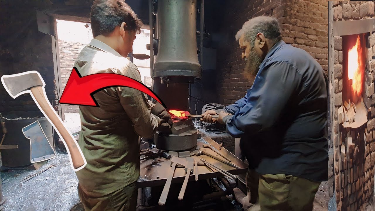 How To Make Axe With Scrap Metal | Incredible Process of Making Wooden ...