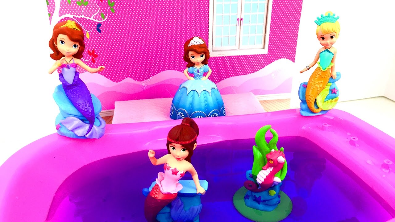 Five Little Sofia the First Mermaids Jumping on the POOL New ...