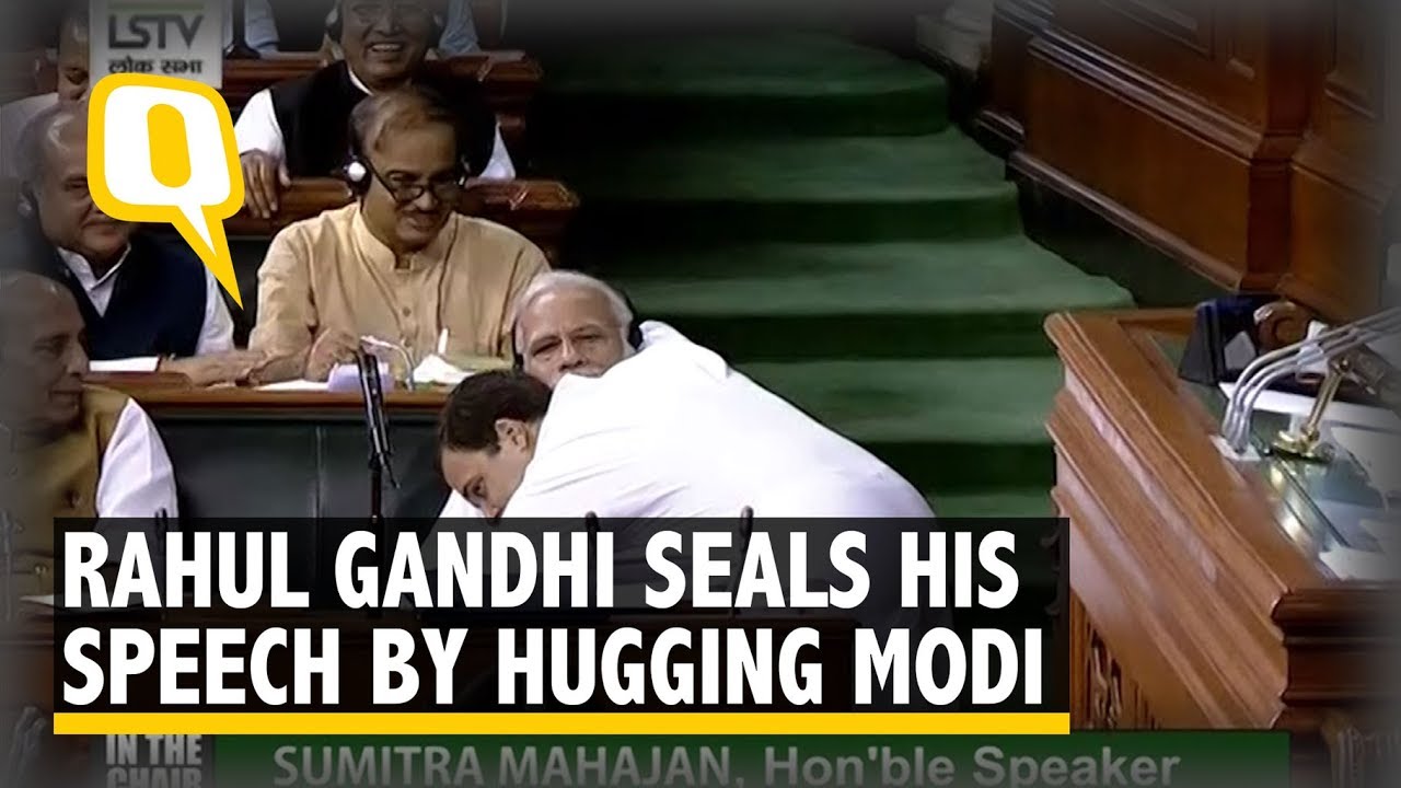 Rahul Gandhi Ends Speech by Hugging PM Modi | The Quint - YouTube